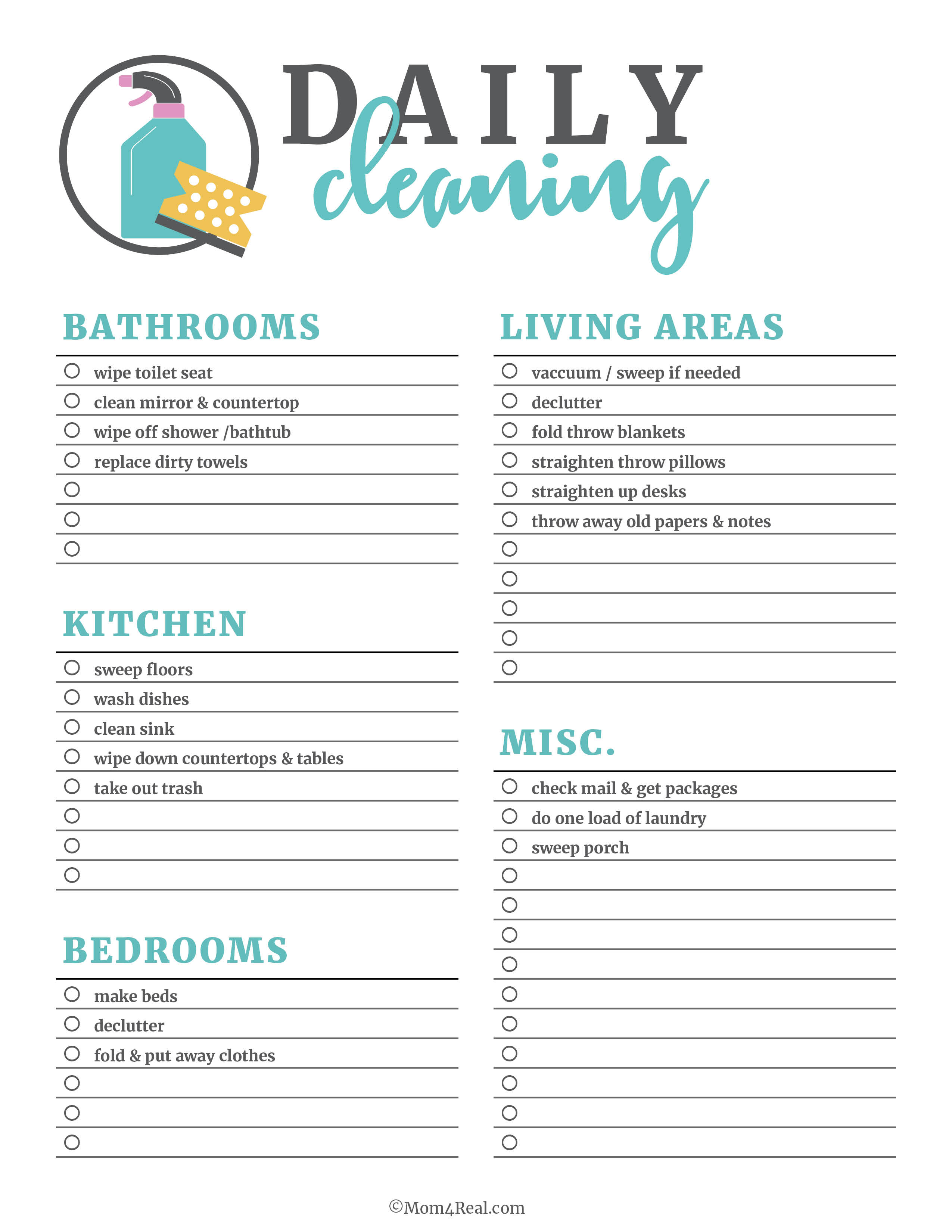 Printable Cleaning Checklists